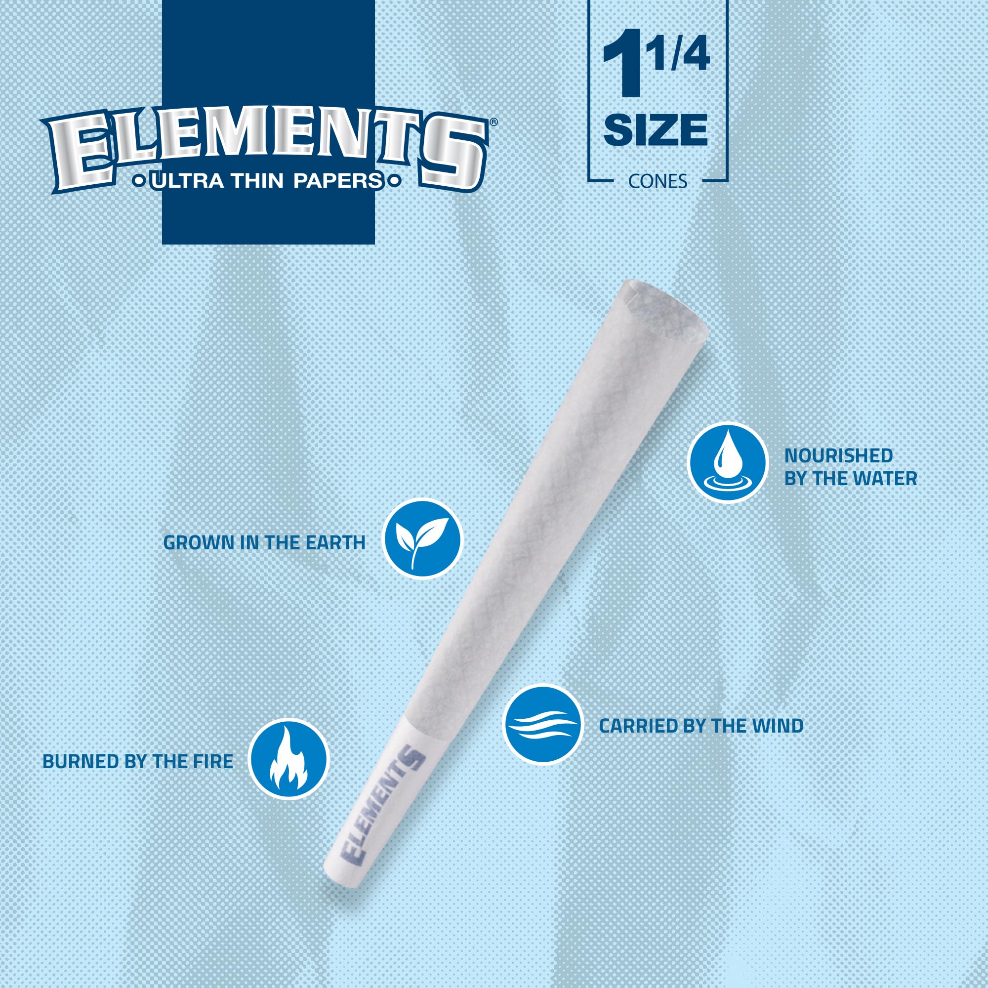 Elements Ultra Thin Rolling Paper Cones 1 1/4 | 100 Pack | Pre Rolled with Tips and Packing Tubes Included