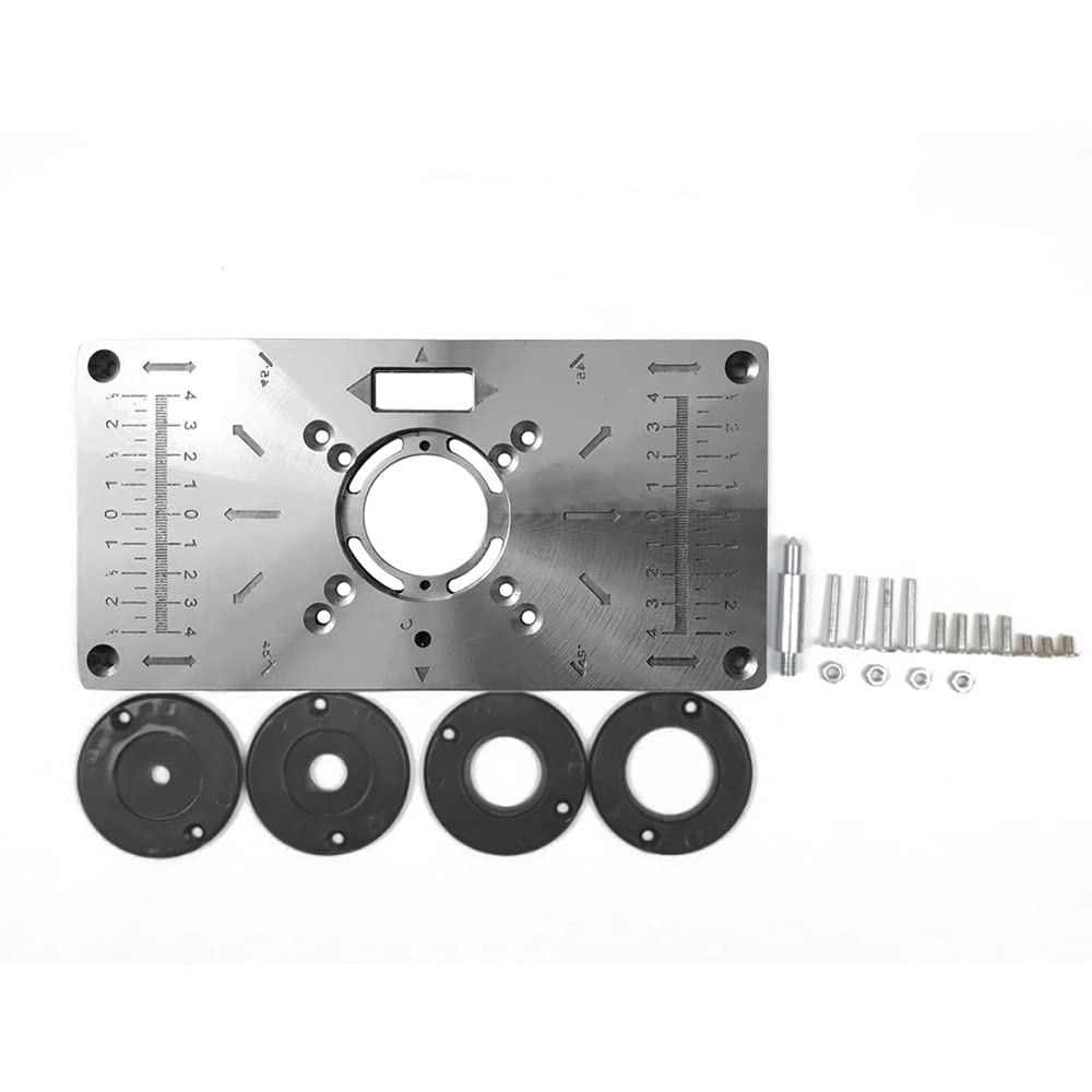 Geevorks Router Table Insert Plate,Aluminum Router Table Plate with 4 Insert Rings,9.3 x 4.7 x 0.3inch