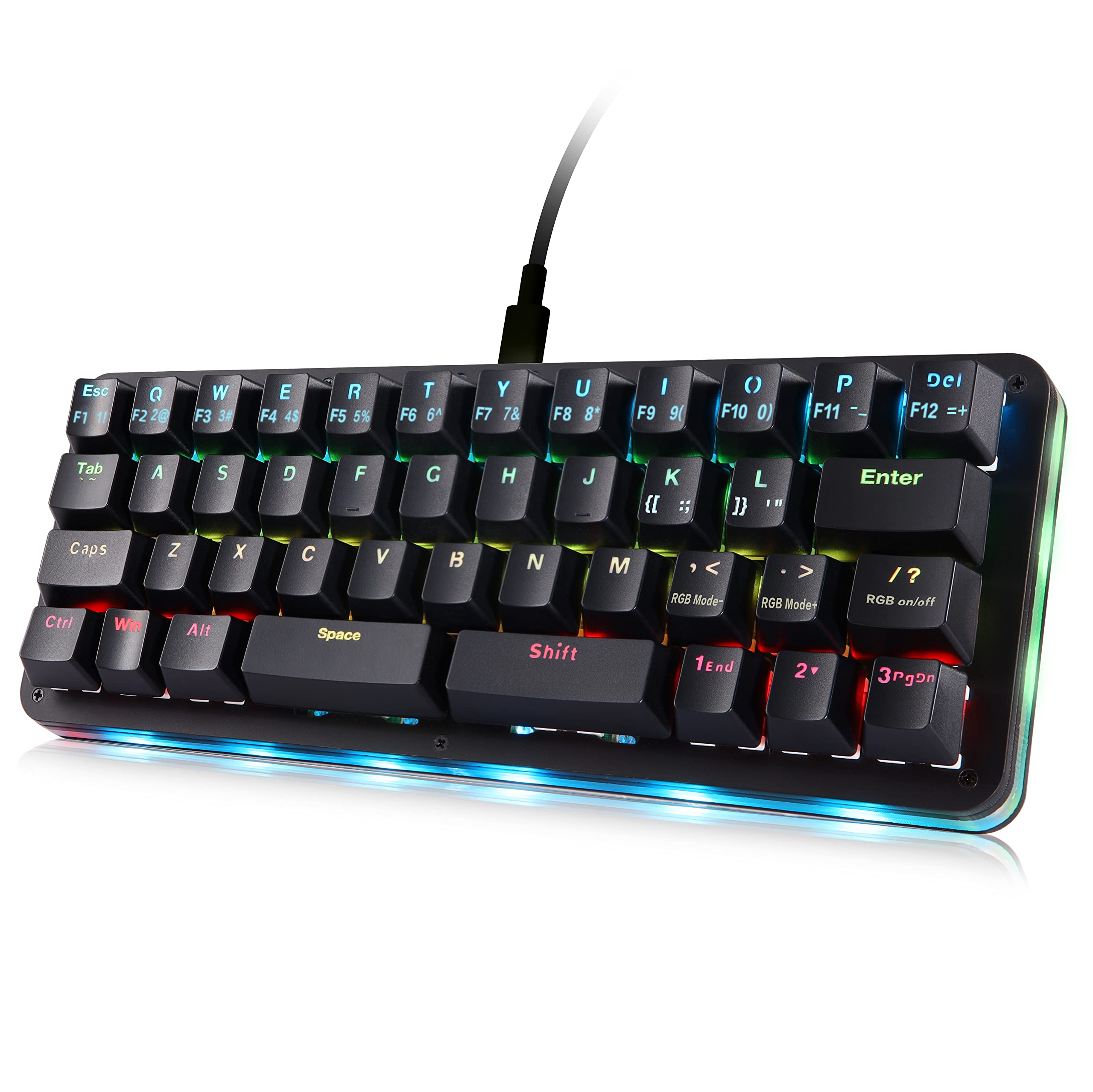 Koolertron One Handed Mechanical Gaming Keyboard with 24 Macro Keys, 45-Key Fully Programmable Mini Keypad, Keypad with RGB LED Backlit Blue Switches