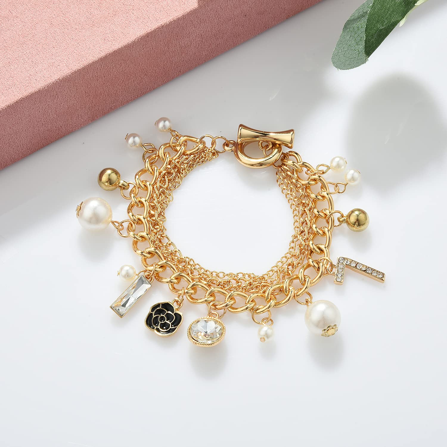 Fashion Gold Tone Chain Inspired Charm Bracelet for Women