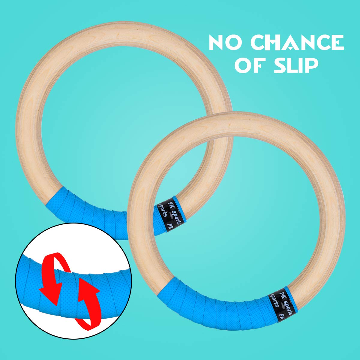 Funlove Gymnastic Rings High Capacity with 15ft Adjustable Buckle Straps Pull Up Exercise Rings Non-Slip Rings for Home Gym Full Body Workout