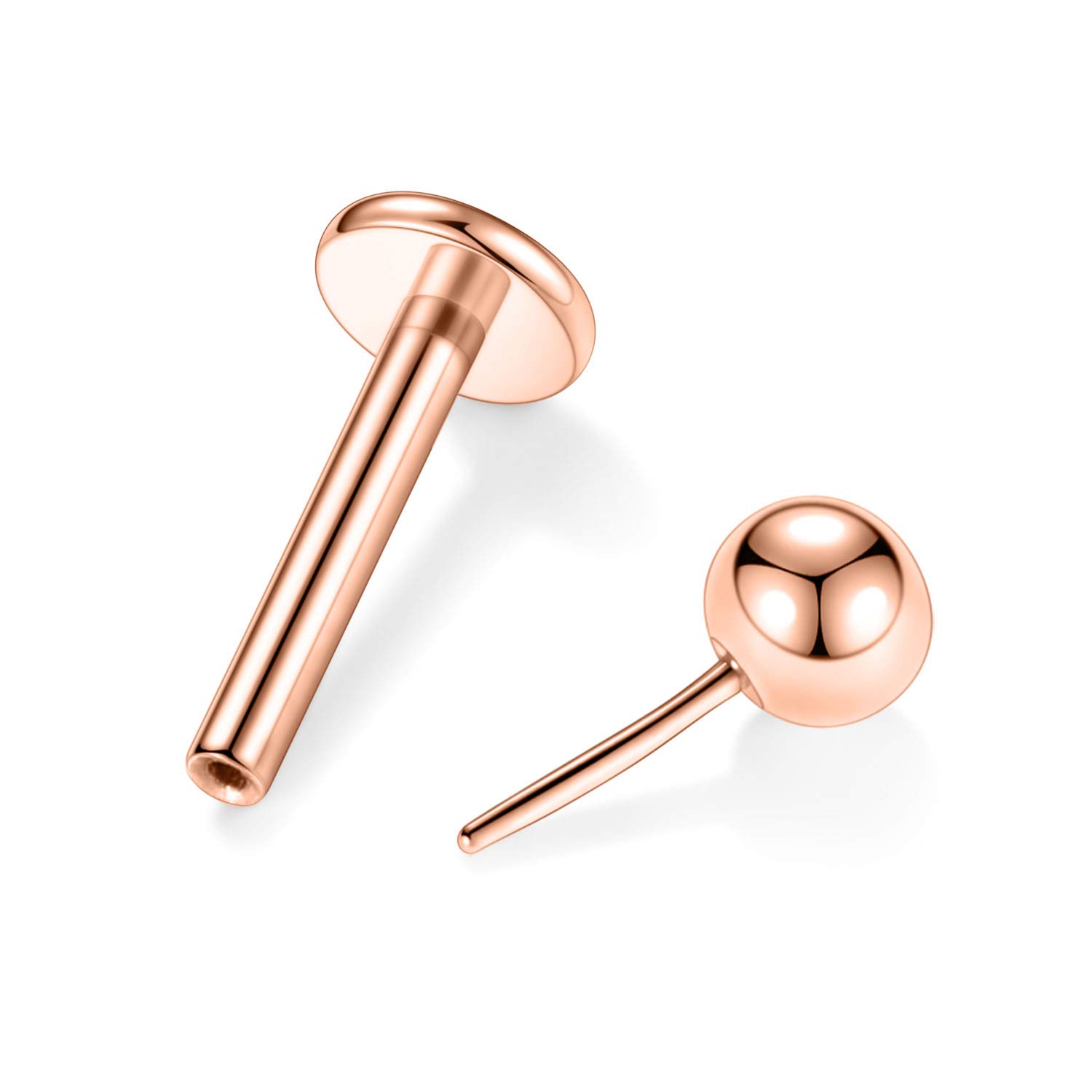 GAGABODY Labret Jewelry G23 3mm Ball 16g Lip Rings Titanium Bezel Push Back Threadless Labret Helix Cartilage Tragus Monroe 8mm Lip Studs Earring Piercing Rose Gold
