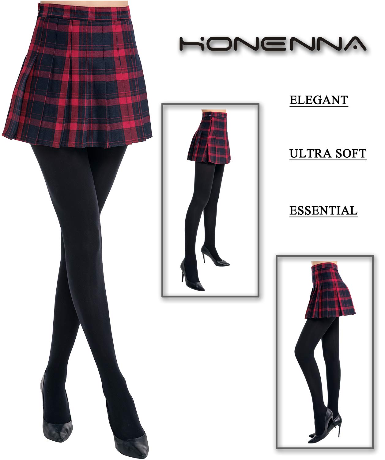 HONENNA Women's Control Top High Elastic Soft Opaque Pantyhose Tights, 1 Pair Pink L-XL