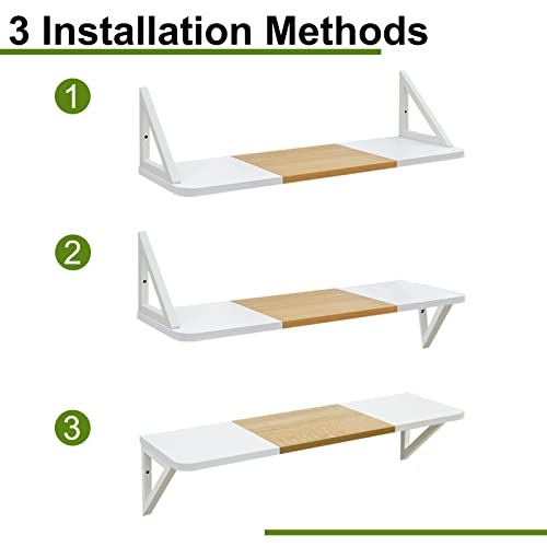 MARTY Wall Floating Shelves Wood White 24 inch Set of 2 Wall Storage for Bedroom Bathroom Wall Mounted Shelves Book Shef Bracket Hanging Corner Shelf Decor for Living Room Office Kitchen