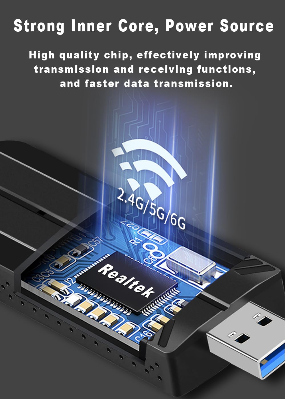 eppfun WF06E WiFi 6e 5400Mbps USB3.0 Adapter for PC/Desktop/Laptop, WiFi Stick Dongle with 2.4GHz/5GHz/6GHZ, Auto Driver, MU-MIMO, Low- Latency, Supports Win11/10