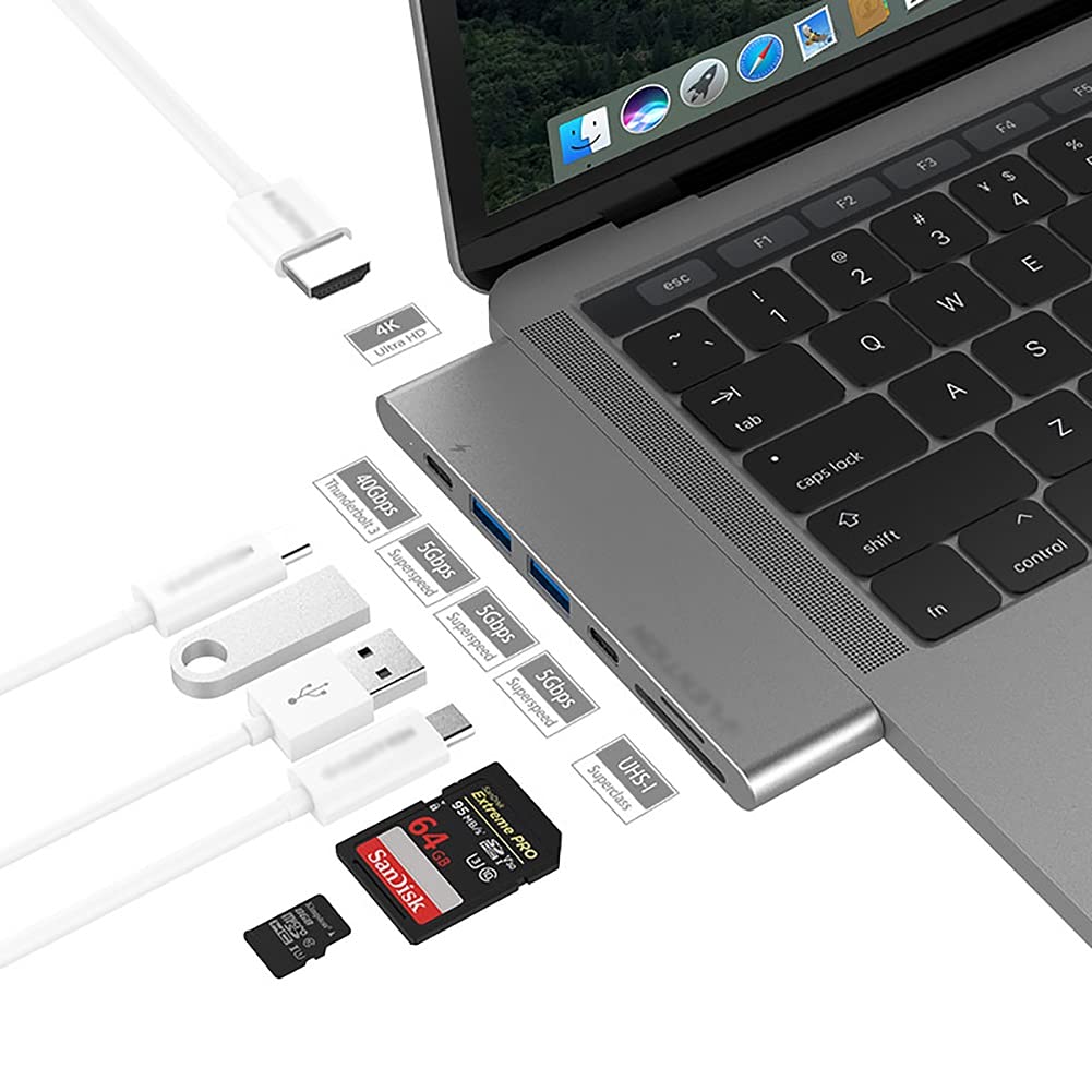 Hub Dock Adapter USB C Hub Adapter USB-C Docking Station USB Adapter 7-in-2 with 4K HDMI, 100W PD, USB-C and 2 USB 3.0, SD/TF Card Reader Computer Accessories (Color : Grey)