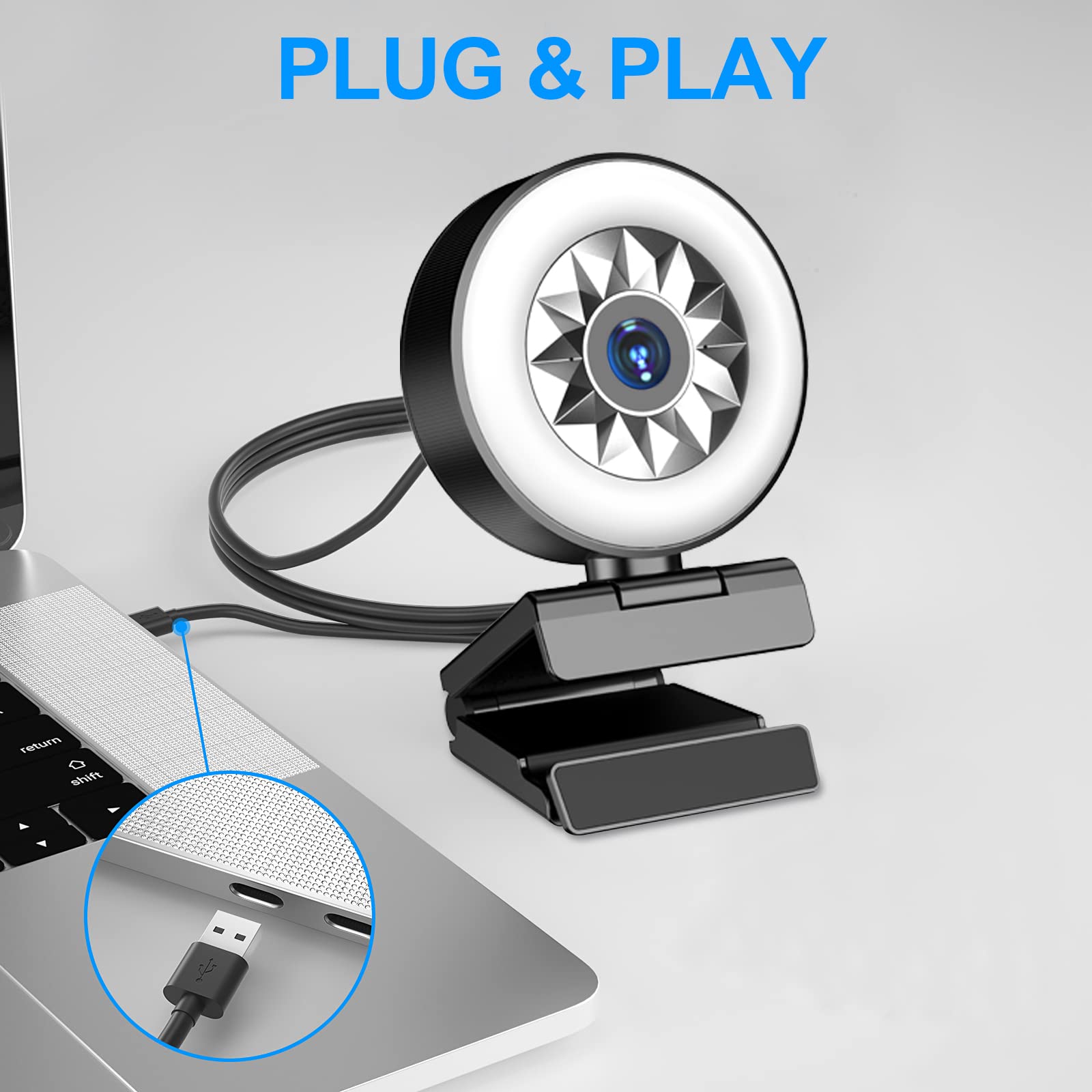 GUORUI 1080P Webcam with Microphone and Privacy Cover, Computer Camera with Tripod, Web Cameras for Computers Laptop Video Calling Recording Conferencing, Plug and Play, Web Cam USB Camera for Zoom
