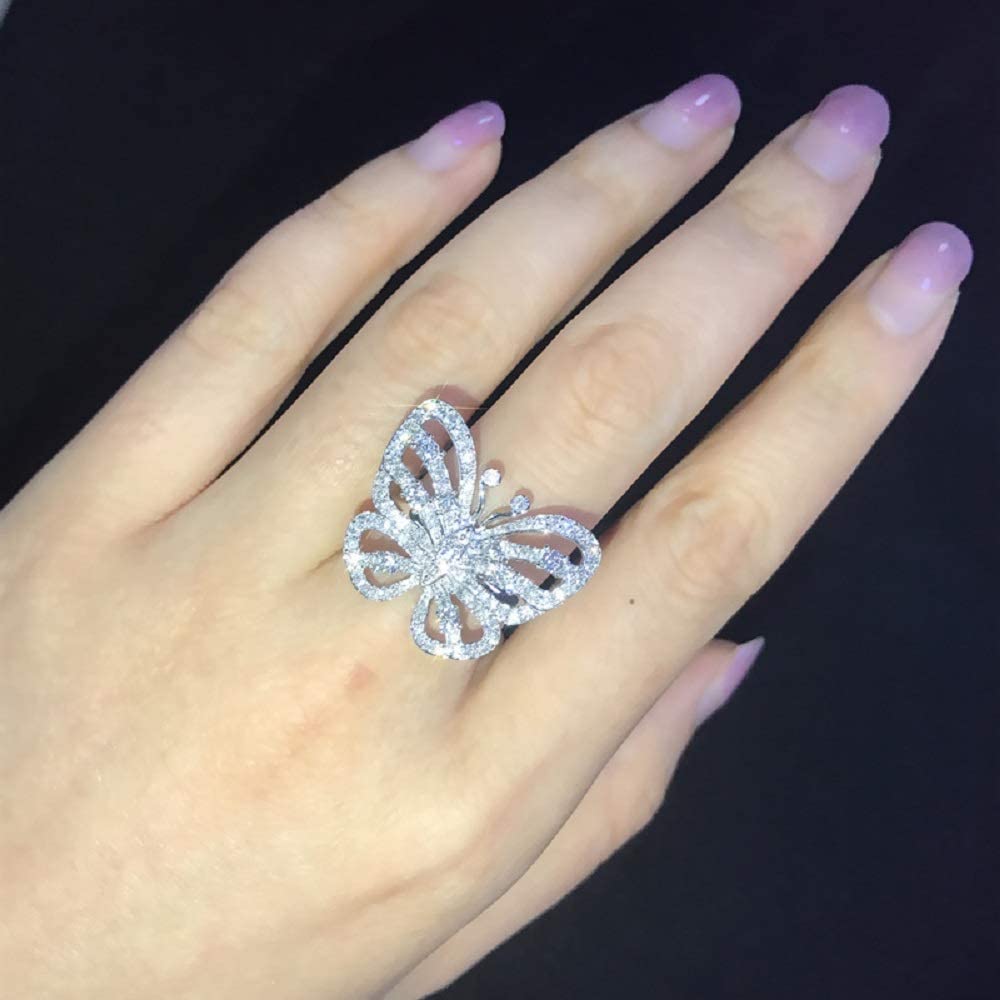 Fashion Luxury Full Diamond 3A Simulation Diamond Butterfly-Shaped Animal Name Slow Engagement Engagement Ring for Women (US Sizes: 6-10) (8)