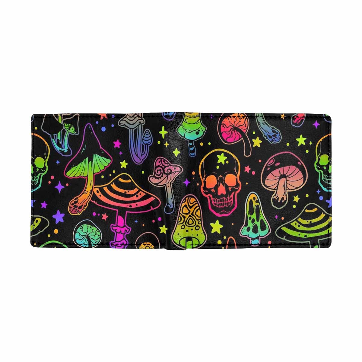 InterestPrint Mushrooms and Human Skulls Portable Leather Bifold Wallet, Slim Little Card Holder