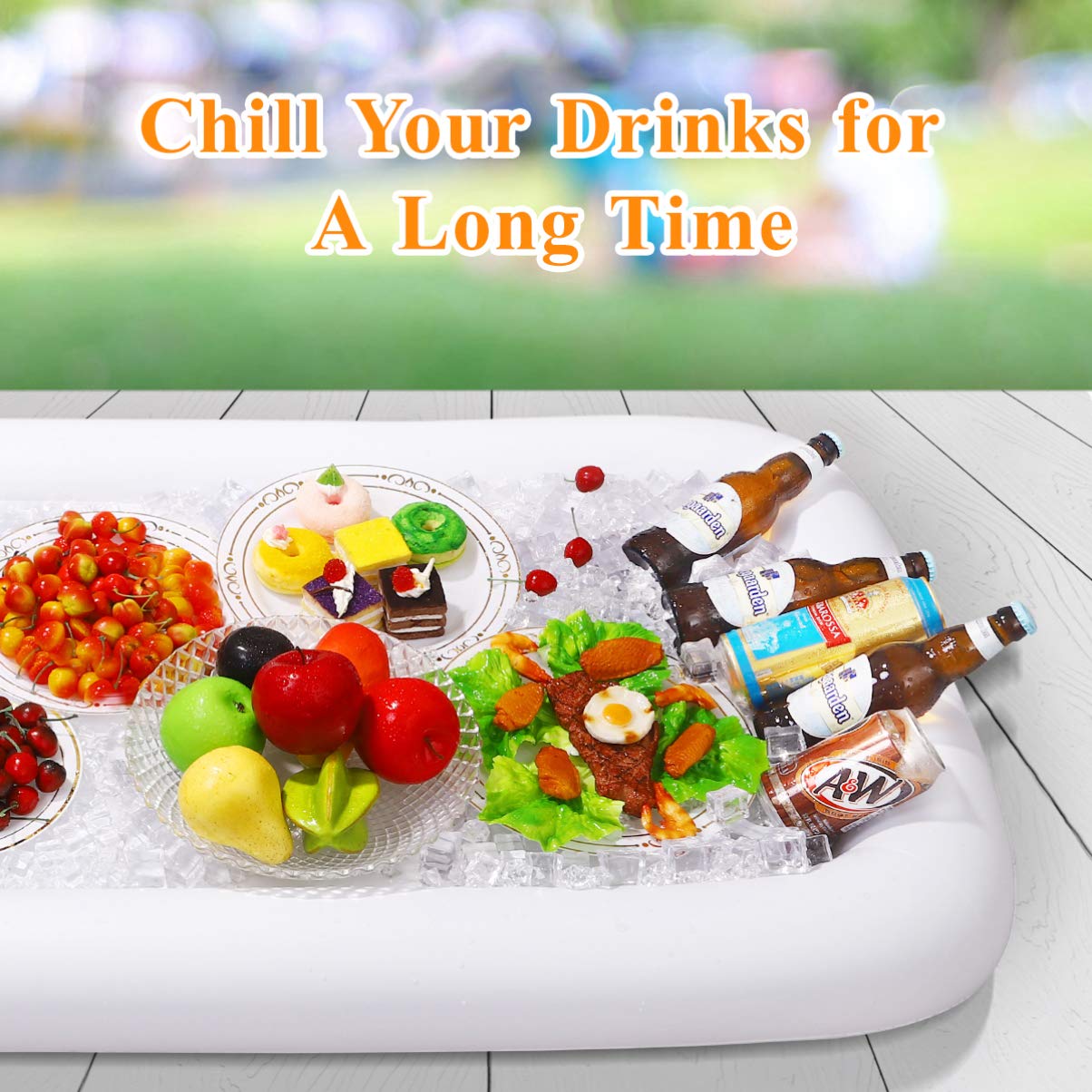 Hemoton 3PCS Inflatable Serving Bar Salad Ice Tray Food Drink Containers,Waterproof Durable Inflatable Cooler Serving Bar for BBQ Picnic Pool Party Picnic Luau,with drain plug
