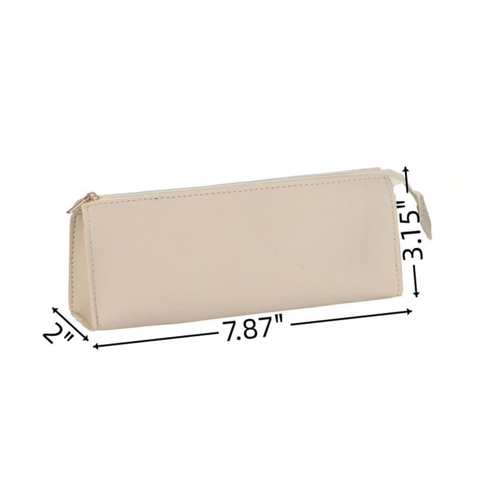 WHTCHSU Pencil Bag Pen Case Cosmetic Makeup/Stationery Pouch Bag Case/PU Leather Small Pouch Stationery Pouch Zipper Bag for Pens, Pencils, Markers (off-white)