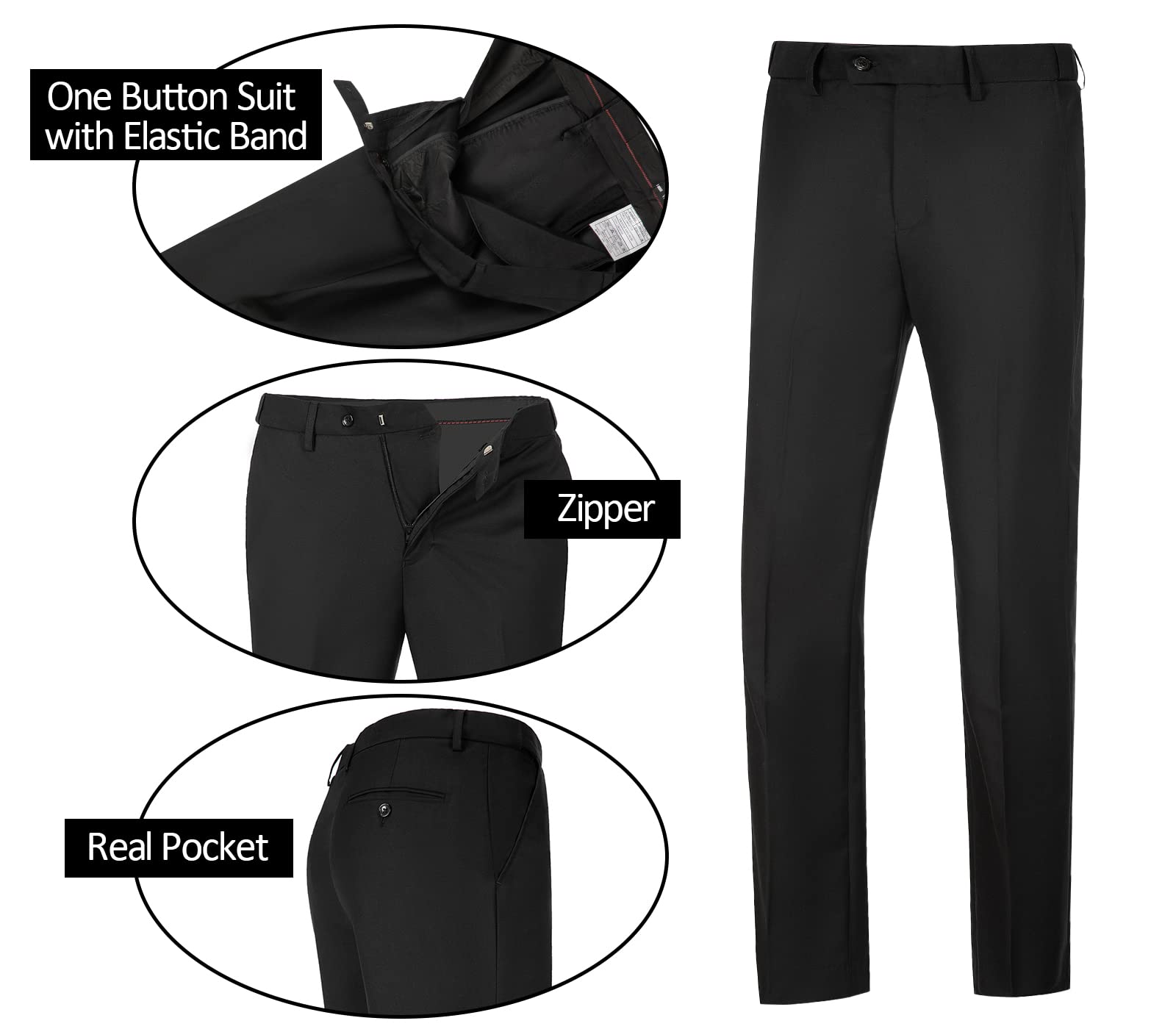 DOISPON Mens Suits 3-Piece Suit Shawl Lapel Two Button Tux Slim Fit Formal Wedding Prom Suits Jacket Vest Pants Black XX-Large