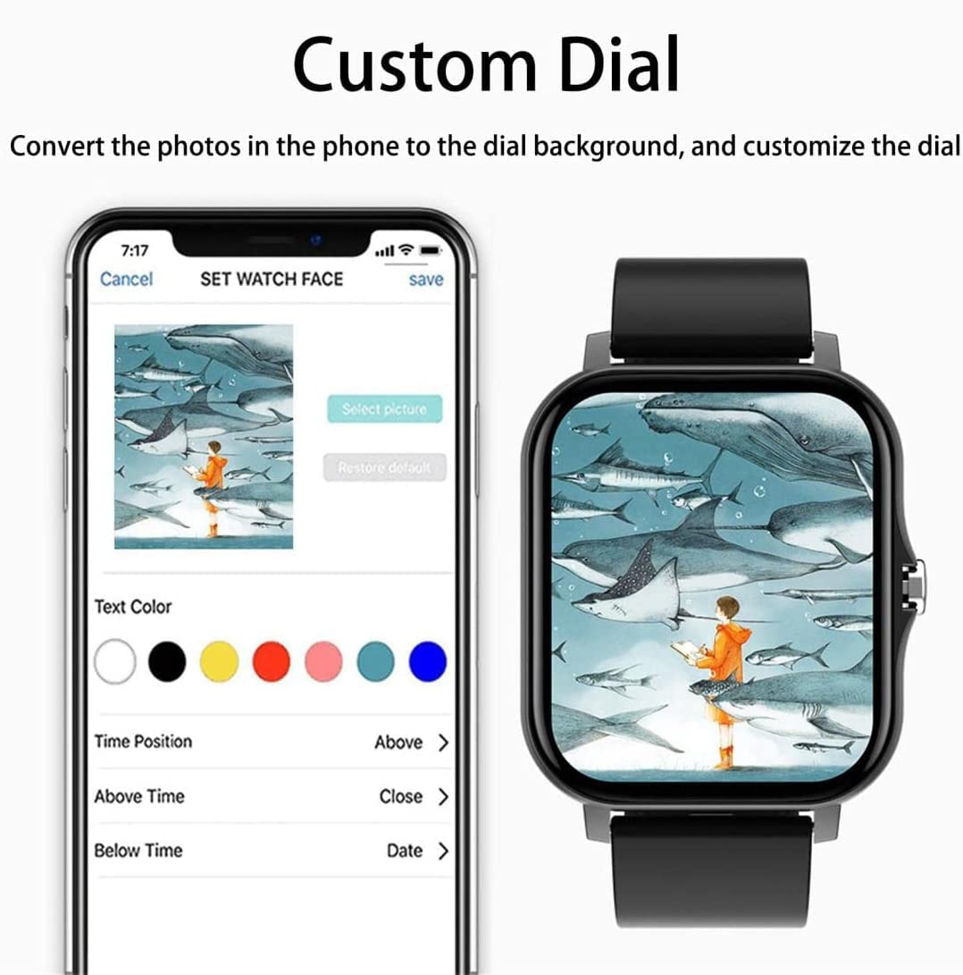 Multifunctional Bluetooth Calling Casual Smartwatch 1.7" IPS Full Touch Screen Metal Casing Custom Interface Heart Rate Blood Pressure and Sleep Detection Available for IOS&Android System (Black)