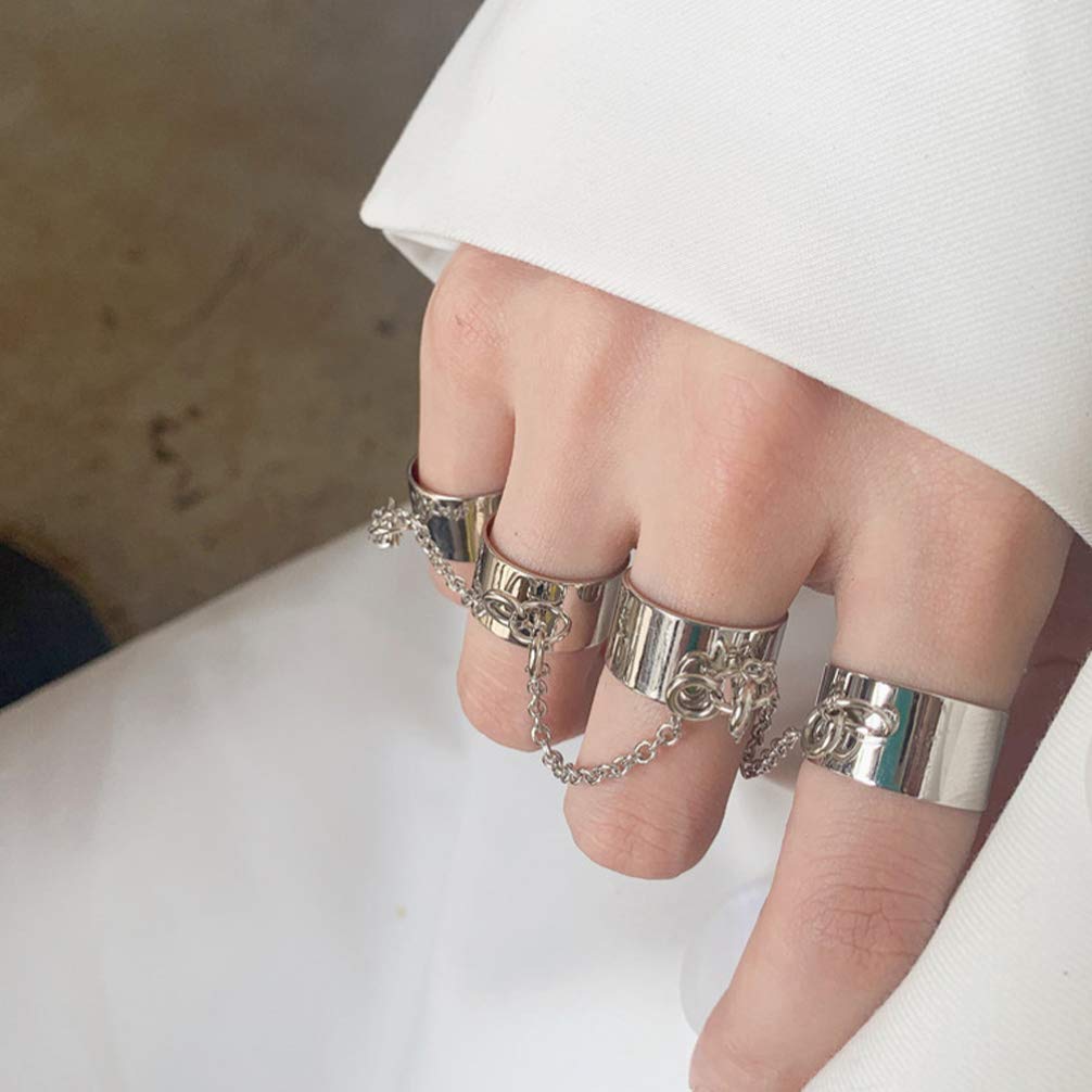 Generic Gothic Knuckle Ring Set Vintage Cross Chain Open Finger Rings Statement Ring Retro Adjustable Stackable Rings Set, 114642ATNQQ2, Small, Silver