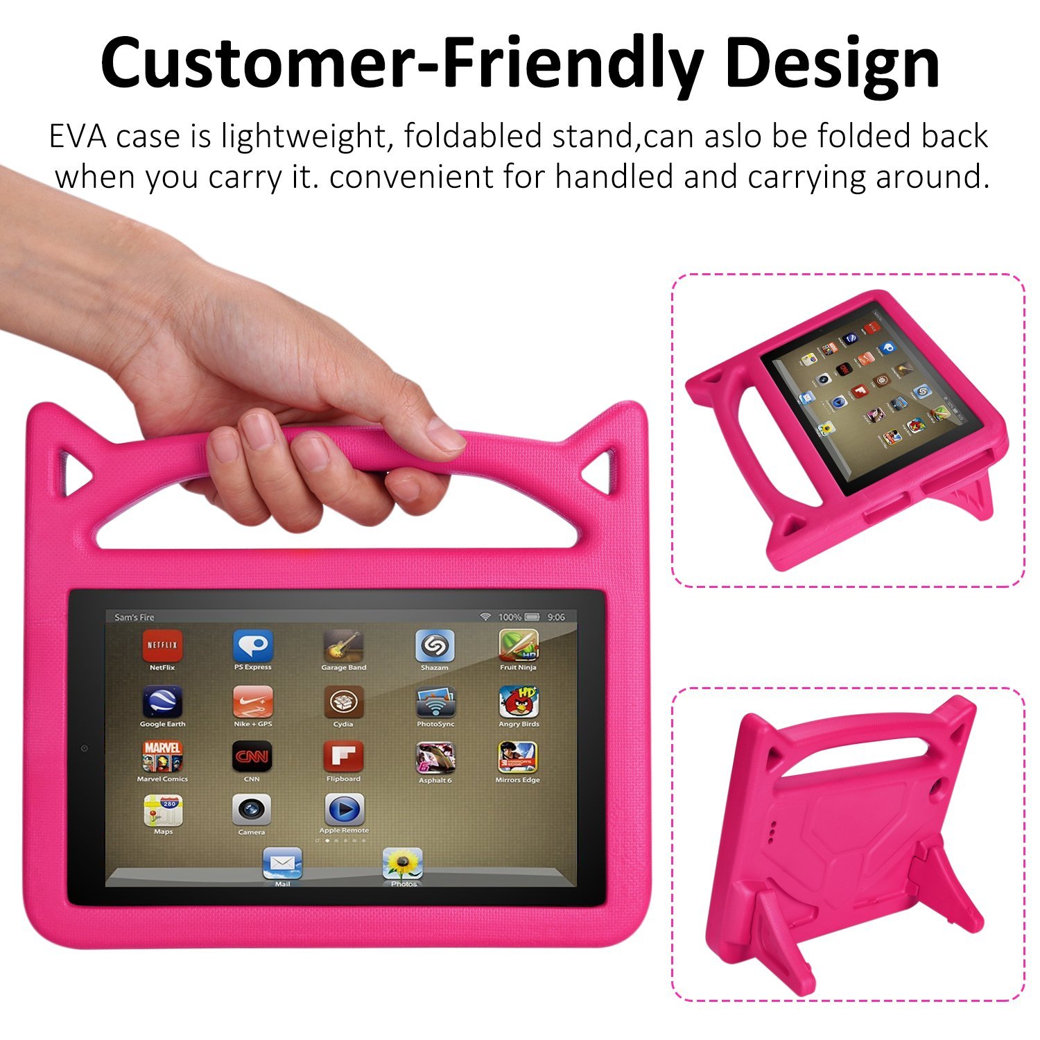 Fire 7 Tablet Case for Kids, Ubearkk Light Weight Shock Proof Protective Cover Case for Amazon Kindle Fire 7 inch Tablet (Compatible with 9th Generation, 2019 Release), Pink