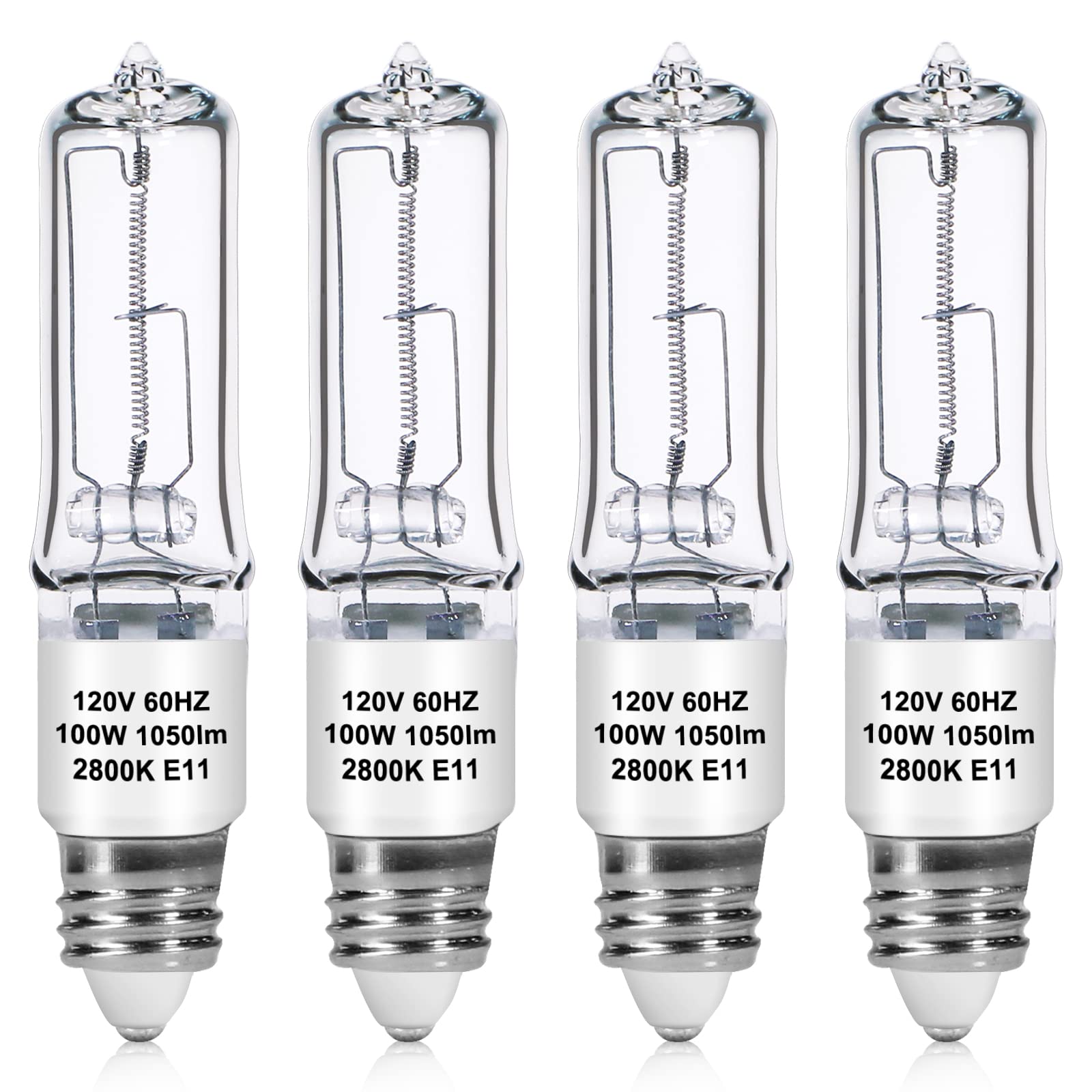 GMY 4 Pack JDE11 120V 100W Halogen Bulb T4 E11 Mini Candelabra Base Dimmable 2800K Warm White for Ceiling Fan, Chandeliers, Pendants, Table Lamps, Cabinet Lighting
