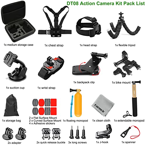 Gurmoir Action Camera Video Accessory kit Bundles for Gopro Hero 11 10 9 8 7 6 5 4 3, Osmo Action/Action 2, and More(DT08)