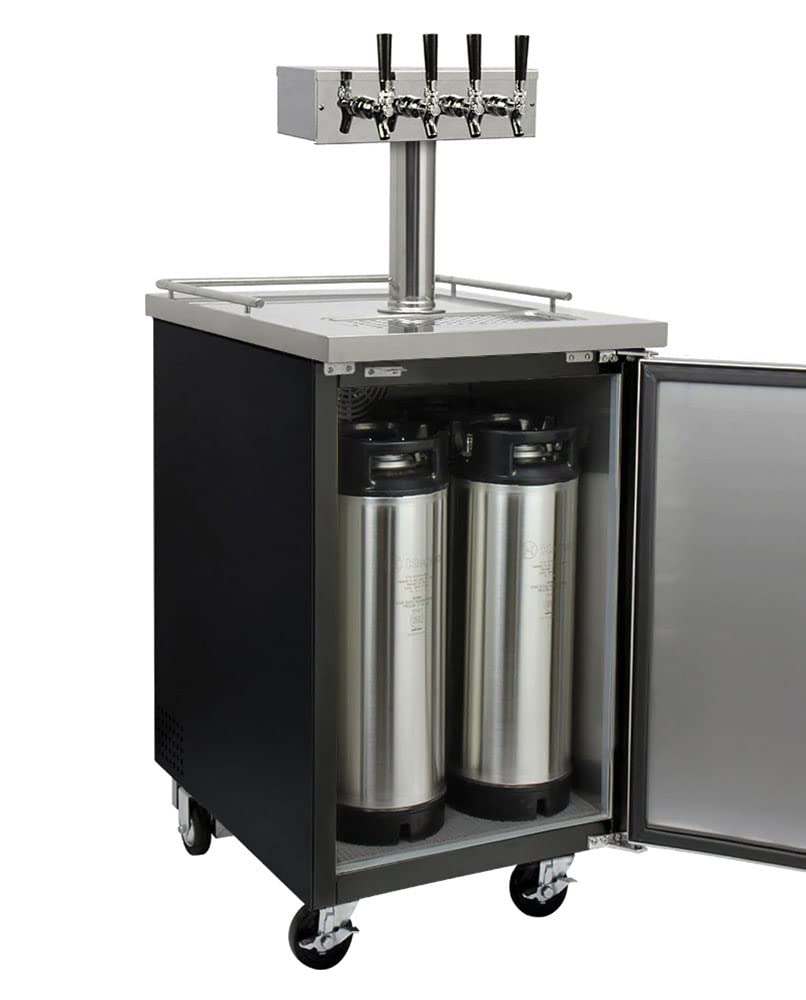 Kegco XCK-1B-4 Four Faucet Commercial Direct Draw Beer Dispenser Black Kegerator Keg Cooler