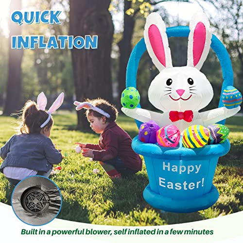 kegemor Inflatable Easter Bunny Blow Up Yard Decorations 6FT Outdoor Rabbit with Egg Basket Cute Giant Tall Built-in LED Lights for Indoor Outside Holiday Party Yard Garden Lawn