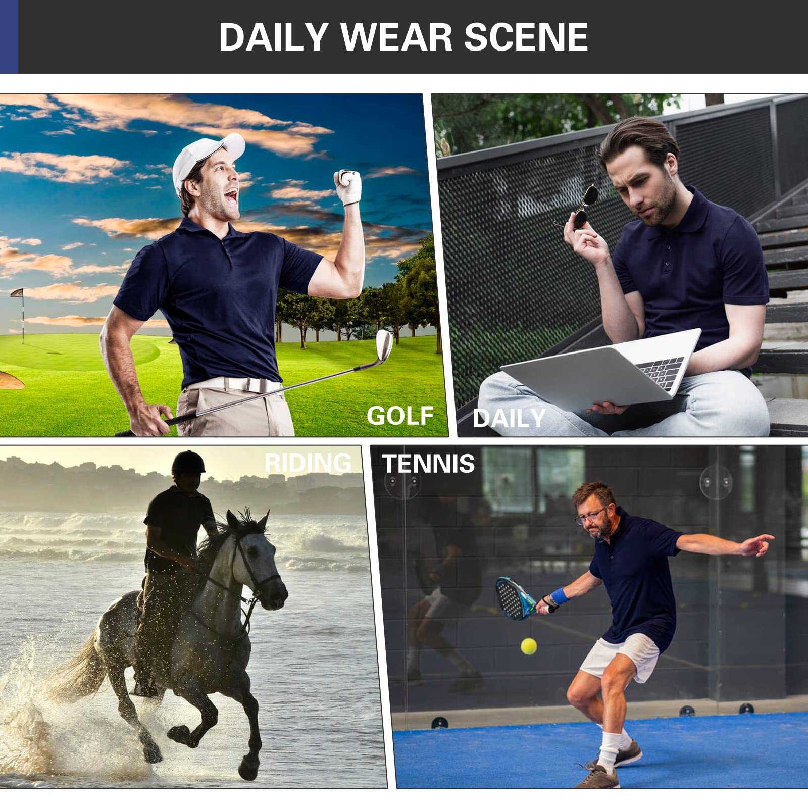 Hudugty Mens Polo Shirts Short Sleeve Regular Fit Cotton Pique Polo Shirt Moisture Wicking Golf Shirt Navy Medium