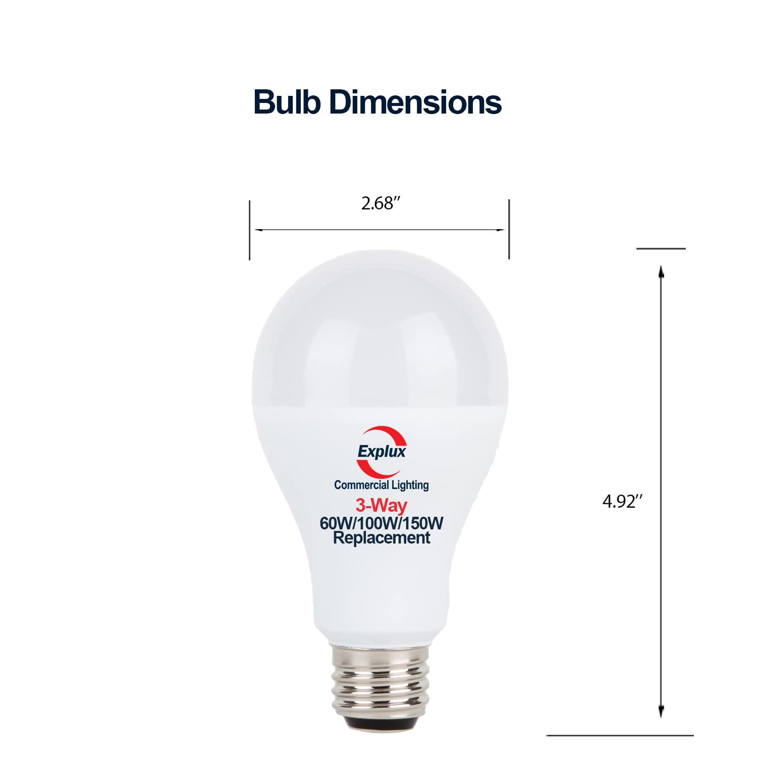 Explux Flicker-Free LED A21 3-Way Light Bulb with EyeComfort Technology, 60W/100W/150W Equivalent, 800/1700/2450 Lumens, 5000K Daylight, 2-Pack
