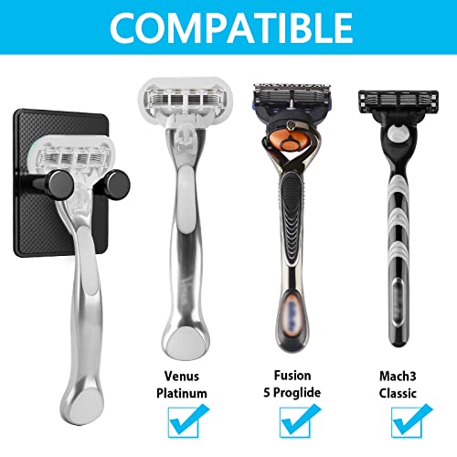 LUEXBOX 4 Pcs Self Adhesive Razor Holder for Shower, Multifunction Hook Hanger for Bathroom, Adjustable Razor Holder Compatible with Fusion 5 Proglide, Mach 3 Classic, Power Razor