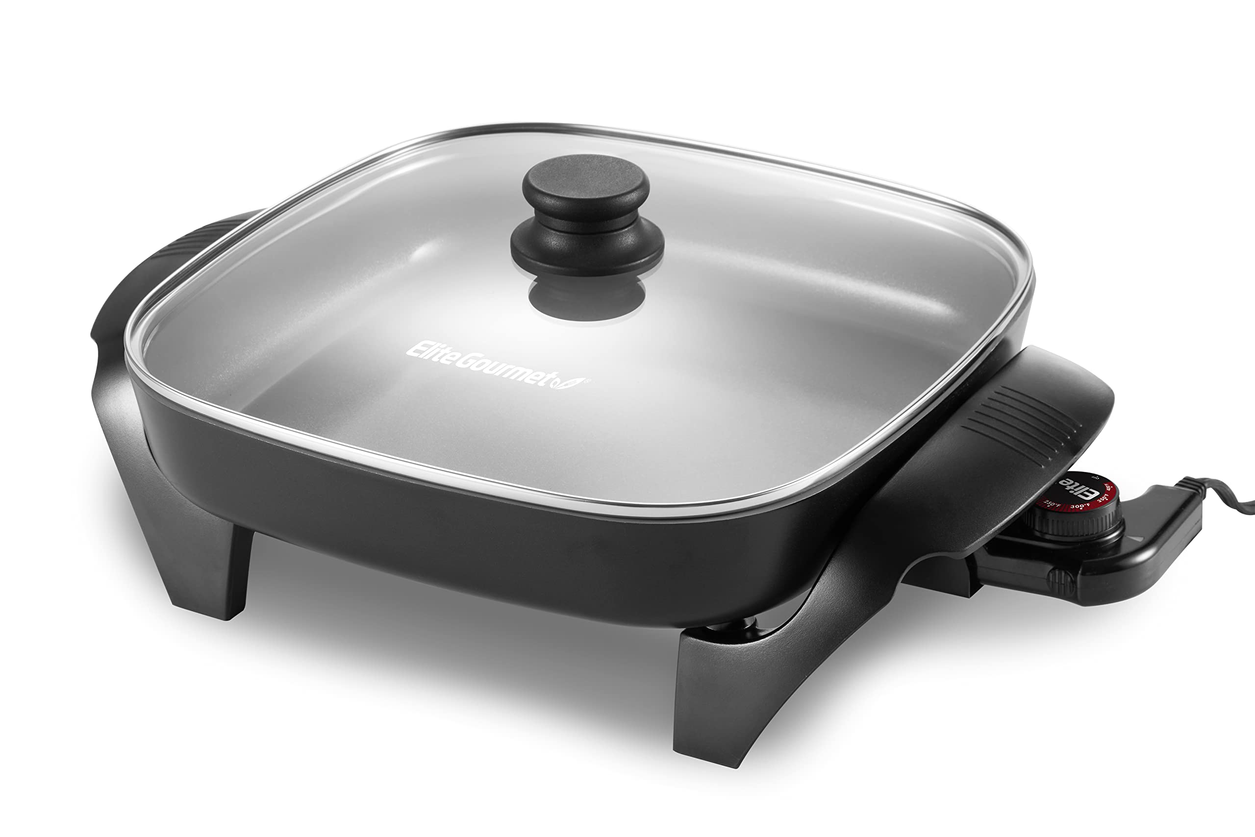 Elite Gourmet EG2212 12"x12"x2.15â Healthy Ceramic Coated Electric Skillet, Dishwasher Safe, Rapid Heat Up, 1200W, Dark Grey