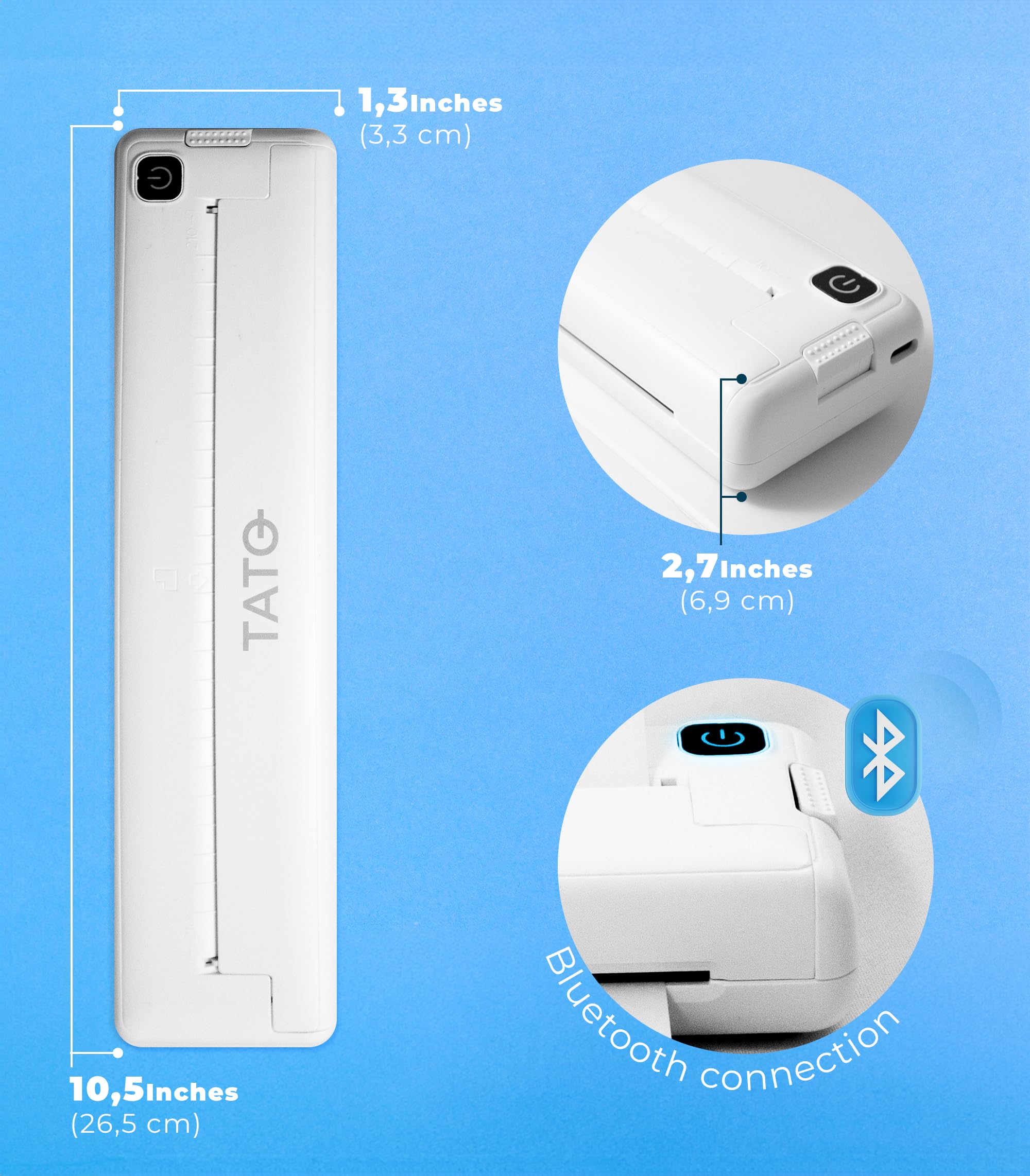 TATO Portable Printer - Portable Printer Wireless for Travel - Small Printer Wireless - No Ink Printer - Travel Printer - Portable Mini Printer - Wireless Bluetooth Printer - Studying Essentials
