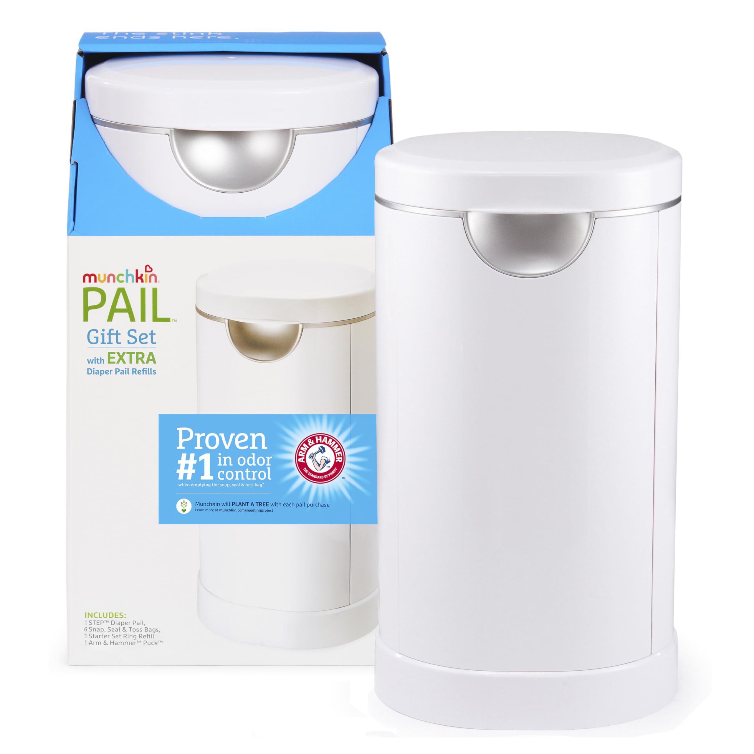 Munchkin® PAIL™ Diaper Pail Starter Set, Powered by Arm & Hammer and Touch Free Baby Wipe Warmer