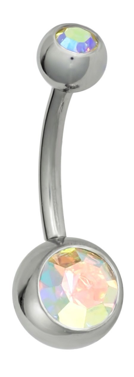 Forbidden Body Jewelry Surgical Steel Internally Threaded Aurora Borealis Double Jeweled CZ Belly Button Ring