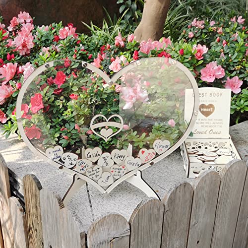 Vetoo Wedding Guest Book Alternative, Rustic Wedding Decorations for Guests to Sign, Baby Shower Guest Book Frame with 100 Wooden Hearts for Reception.