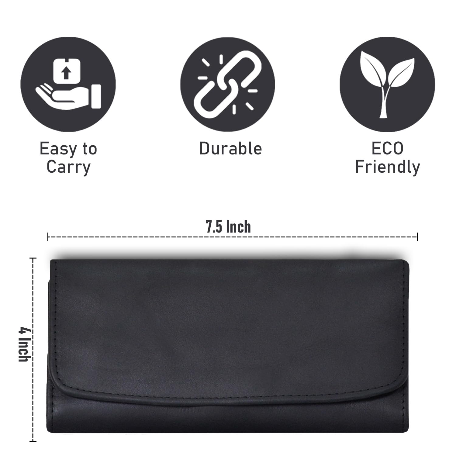 HUFFAM Genuine Leather Wallets for Women 2024 RFID Blocking Ladies Large Trifold Slim Clutch Black Wallet for Women - 13 Card Slots, 4 Cash Slots - Fits iPhone 14