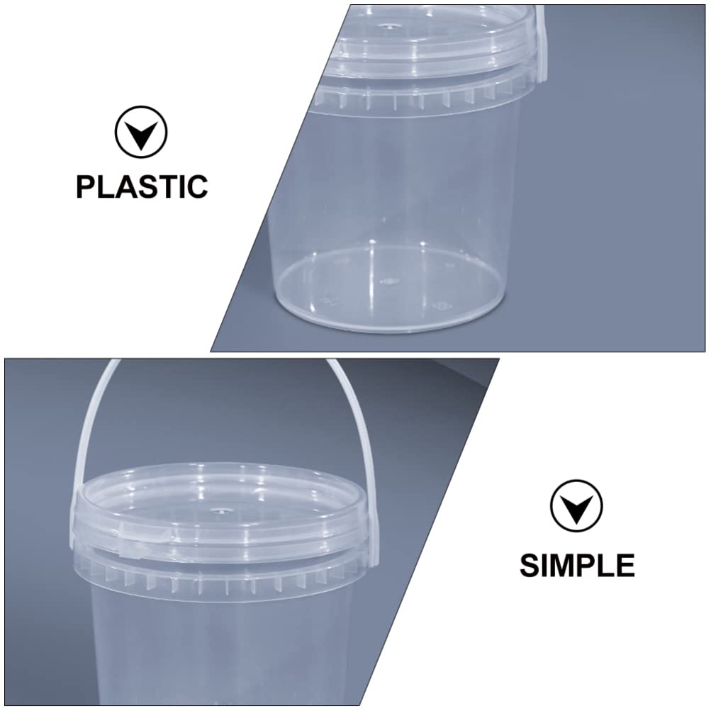 Operitacx 2 Pcs Clear Plastic Container with Lid Ice Cream Bucket Food Storage Containers Freezer Storage Buckets Round Plastic Pails with Handle for Homemade Ice-cream 1L
