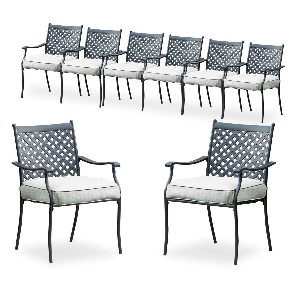 PatioFestival 8 Piece Patio Dining Chairs Metal Outdoor Chairs Wrought Iron Patio Furniture,Dinning Chairs Set with Arms and Seat Cushions (Grey)