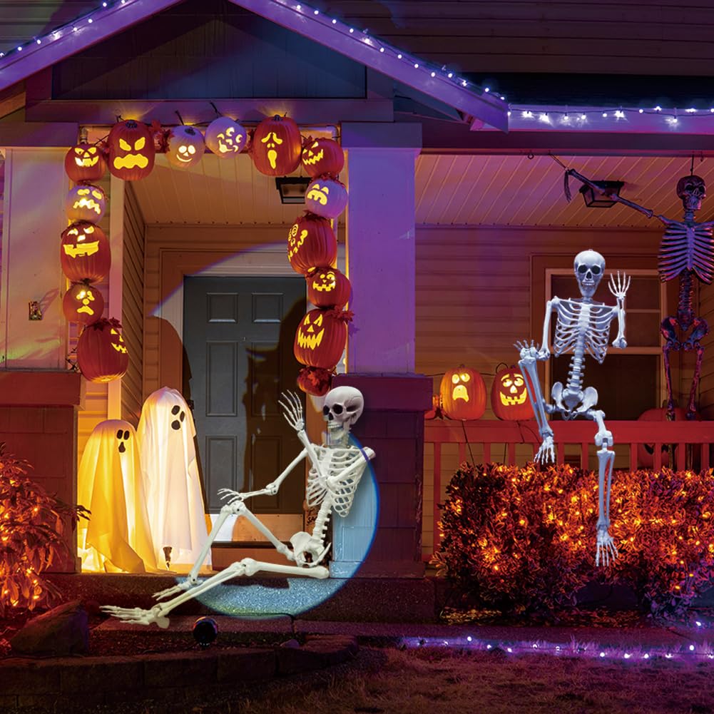 Halloween Skeleton, Full Size Skeleton Skull Decor with Movable Posable Joints for Halloween Front Yard Patio Lawn Garden Props Spooky Party Decoration