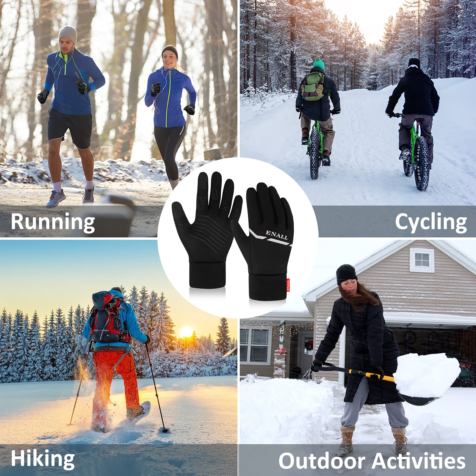 ENALL Waterproof Winter Gloves- Windproof Touch Screen Warm Gloves-for Running Driving Cycling-for Women and Men (Large)