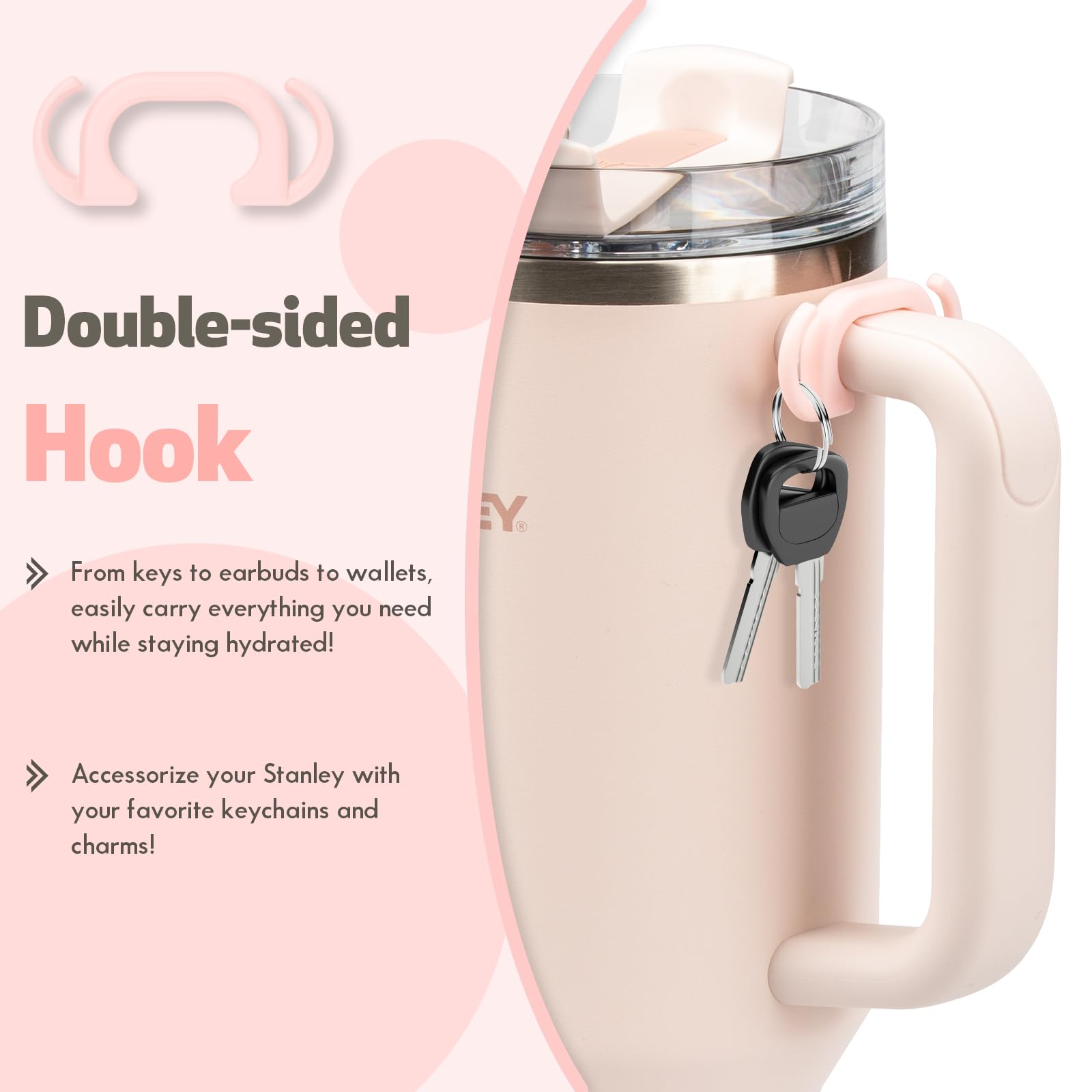 Set of 3 Pcs Accessories for Stanley 40oz Quencher H2.0 Tumbler, Includes Double-sided Hook, Chapstick Lip Balm Holder and Ring&Jewelry Holder, Accessories for Stanley Cup H2.0 Tumbler 30oz 40oz 64oz