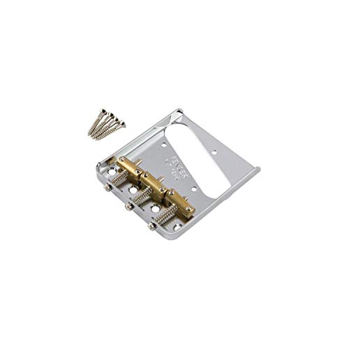 Fender Telecaster Chrome Bridge Assembly with 3 Brass Saddles for American Vintage and Mexican Vintage Telecaster