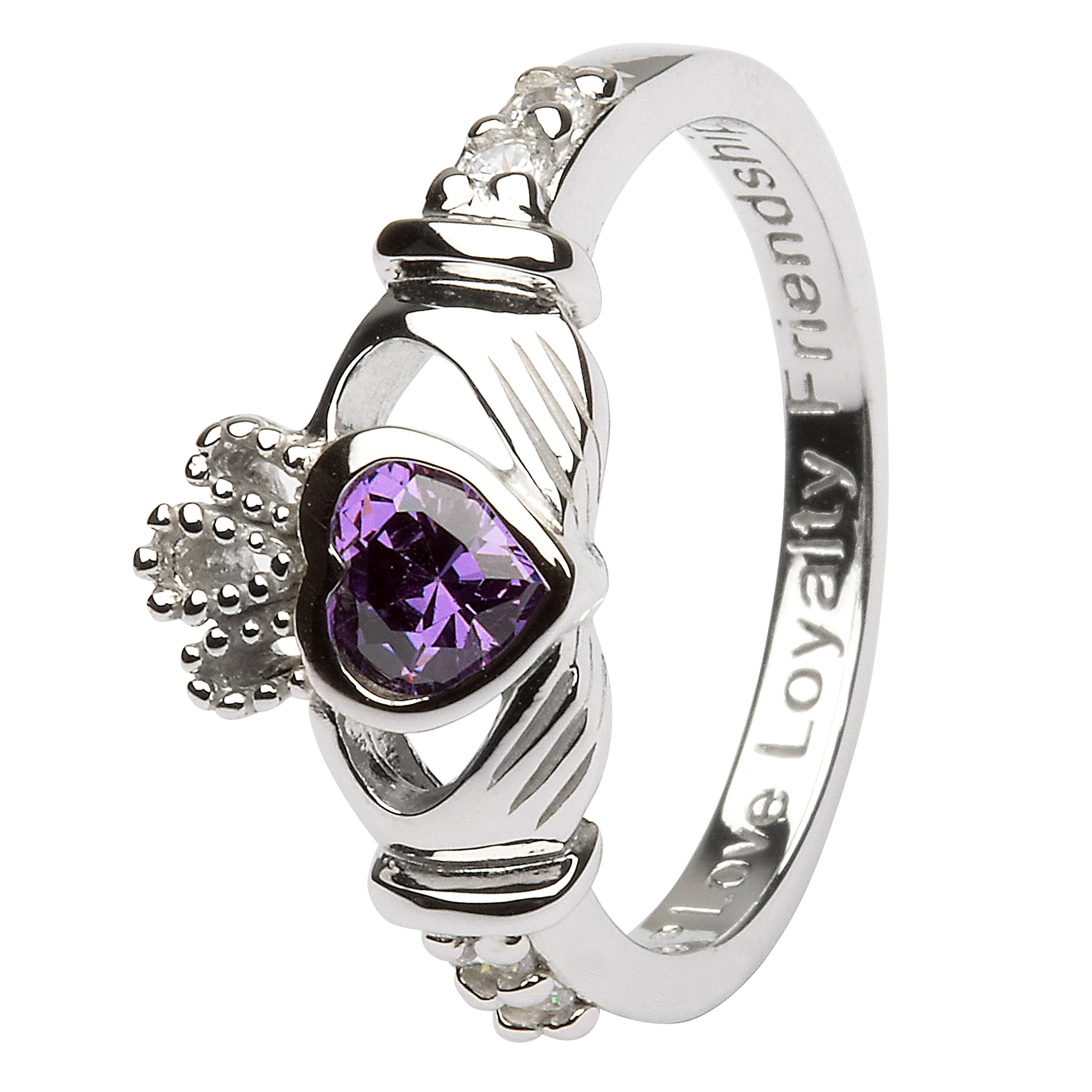 February Birth Month Silver Claddagh Ring LS-SL90-2 - Size: 6 Made in Ireland.