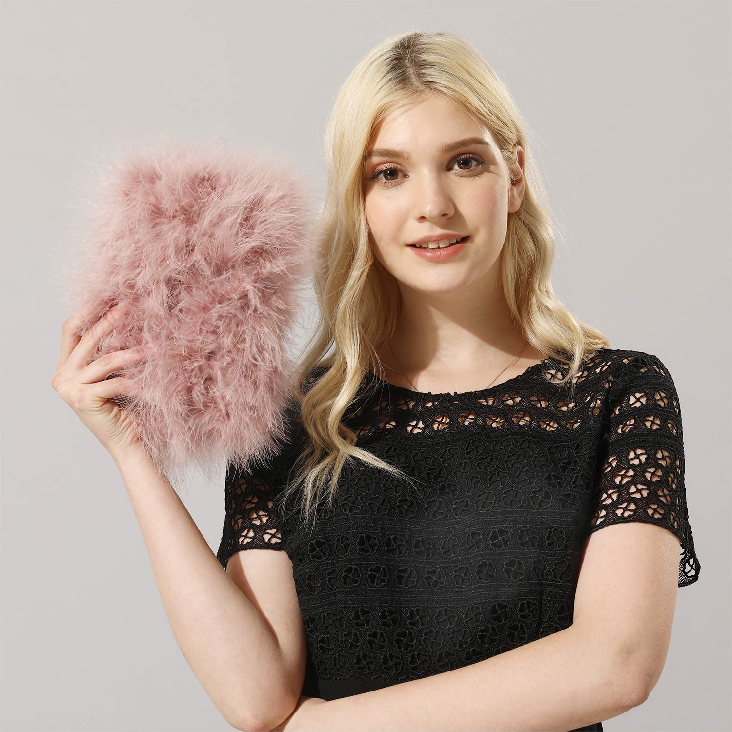 expouch Women Marabou Feather Clutch Bag Evening Handbag with Detachable Chain Strap Wedding Cocktail Party Bag (Nude)