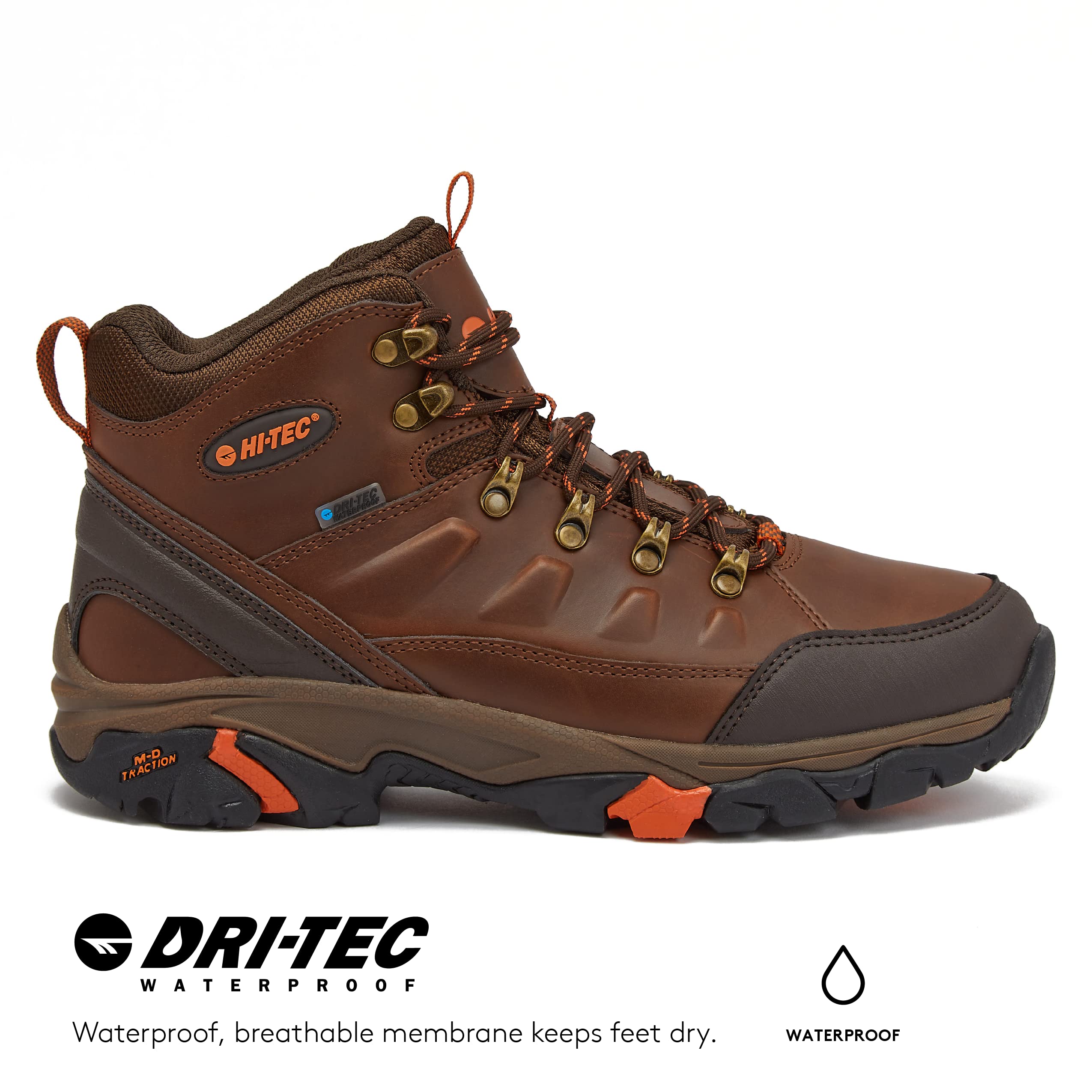 HI-TEC Acadia WP Leather Waterproof Men's Hiking Boots, Lightweight Breathable Backpacking and Trail Shoes - Medium Brown Tan, 12 Medium