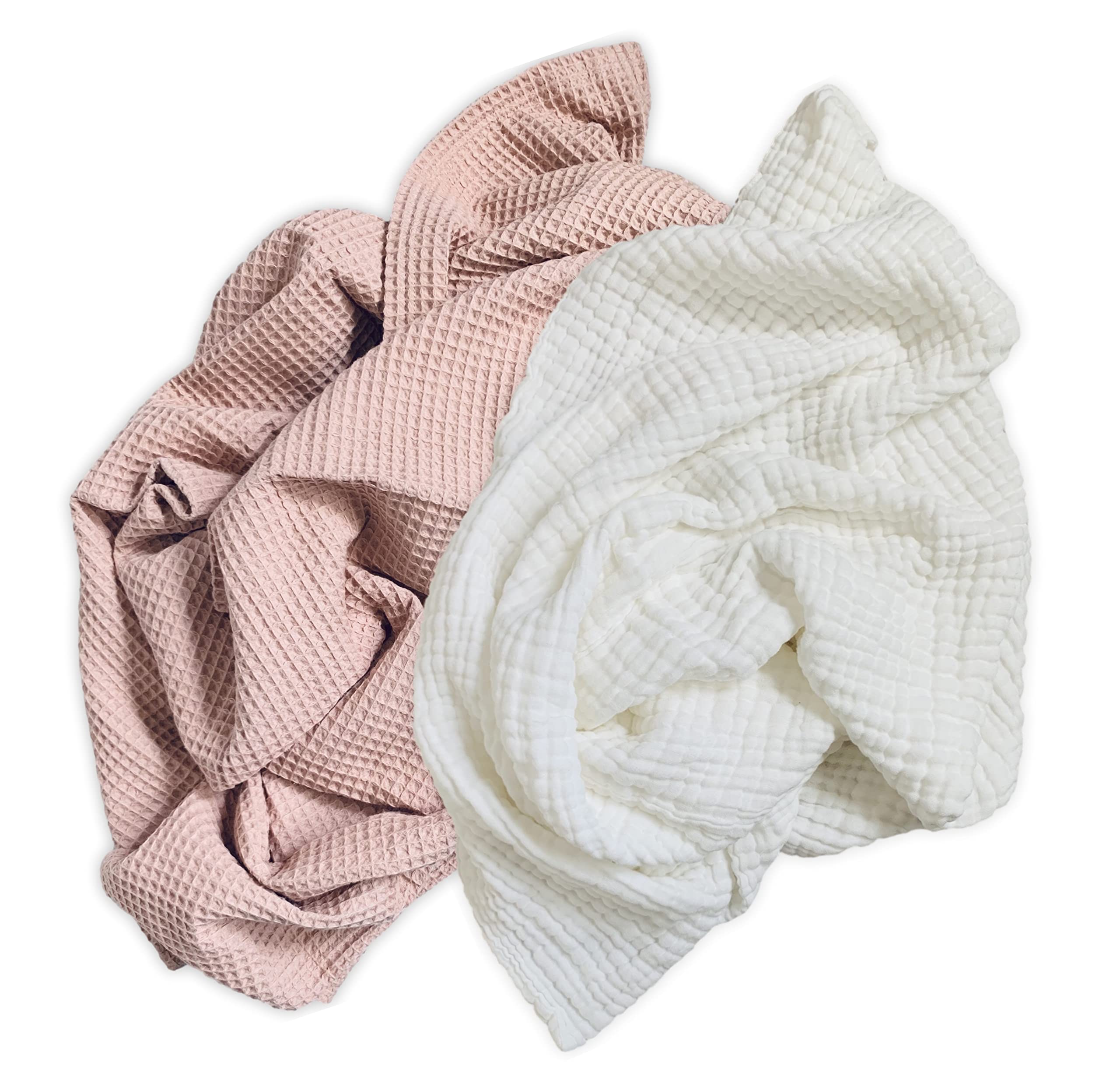 Leyl&Ari Waffle Baby Blanket, 100% Organic Cotton Soft Thin Honeycomb Breathable Summer Thermal for Infant, Newborn, Toddler Crib, Gender Neutral Essential Accessories and Gift, Dusty Rose/White