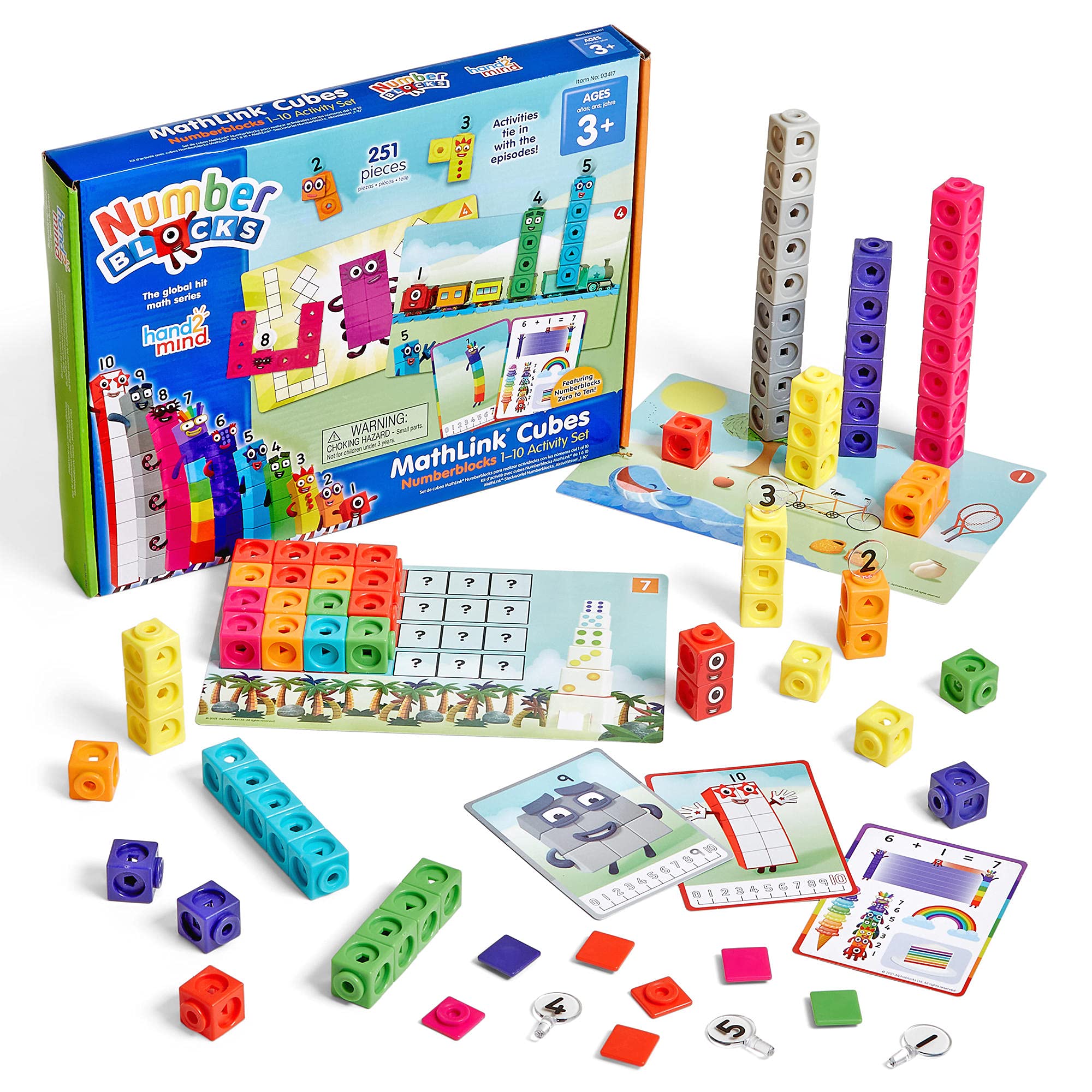 hand2mindhand2mind Numberblocks Three and Four Playful Pals & MathLink Cubes Numberblocks 1-10 Activity Set, 30 Preschool Learning Activities, Building Blocks for Toddlers 3-5