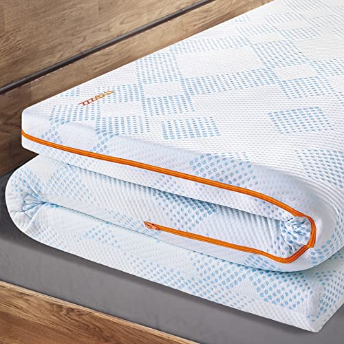 Maxzzz 3 Inch Full Size Mattress Topper-Gel Memory Foam Bed Topper-Copper Infused Pressure Relief Pad-Soft Removable Washable Cover-2 Layer Ventilated Design High-Density Memory Foam