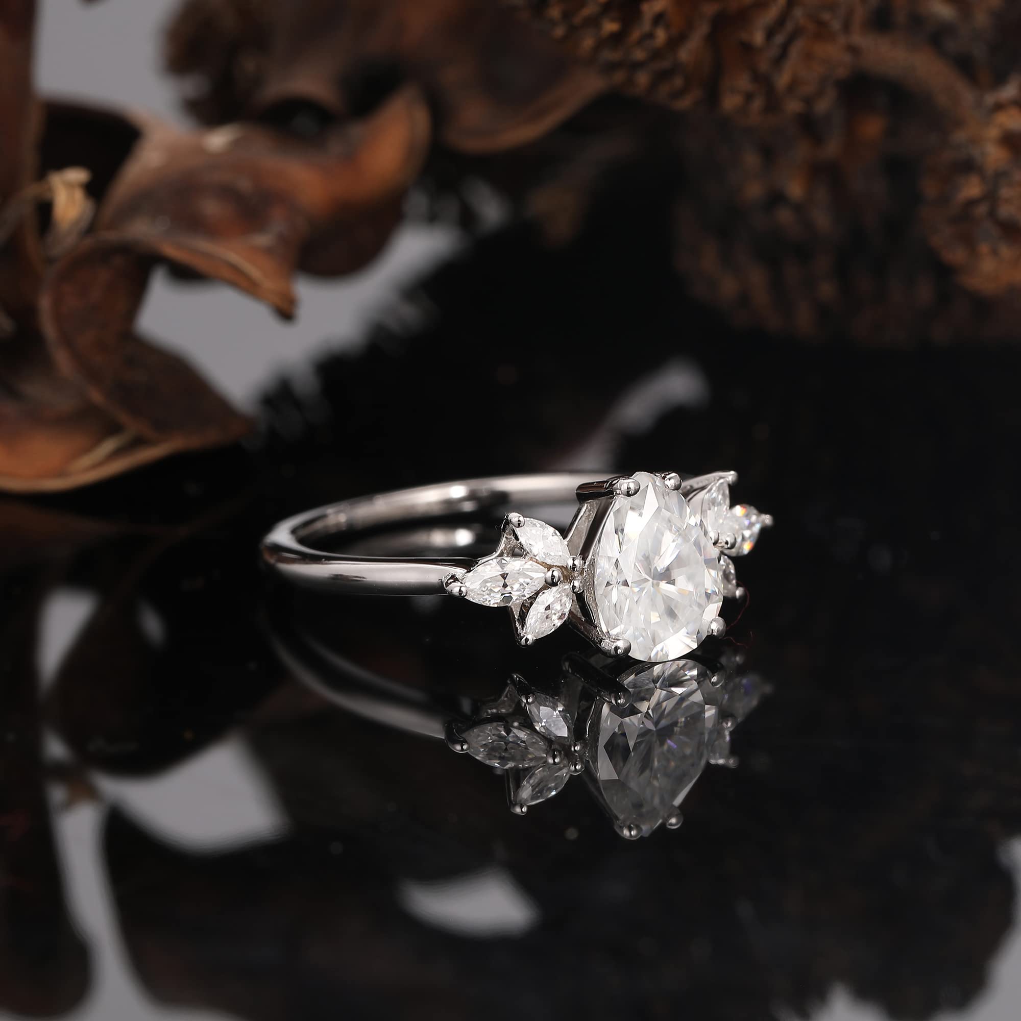 Frayerr Marquise Moissanite Cluster Ring - Gift Ring For Wife - Pear Cut 6x8mm GH VVS1 Moissanite Engagement Ring - 925 Sterling Silver Prong Set Women Ring - Anniversary Ring (6.5)