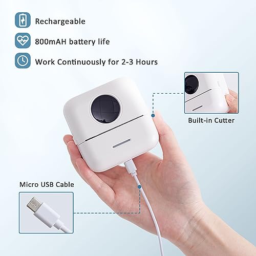 TIANSE Mini Sticker Printer, Bluetooth Label Maker Thermal Inkless Label Printer for Journal, Notes, Memo, Photo, Label Compatible with iOS&Android