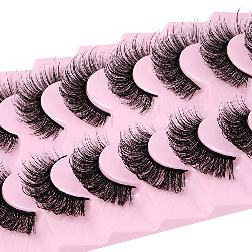 JIMIRE Faux Mink Lashes Wispy Fairy Strip Lashes Full Fluffy False Eyelashes Cat Eye PestaƱas 5D Multilayer Spiky Butterfly 15MM Volume Fake Lashes 8 Pairs Pack
