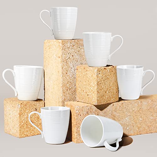 Vidalenta Coffee Mugs Set of 6, 12 oz Ceramic Coffee Cups White Coffee Mugs Latte Mugs, Tea Cups Drinking Cups for Cocoa or Hot Chocolate, Microwave & Dishwasher Safe