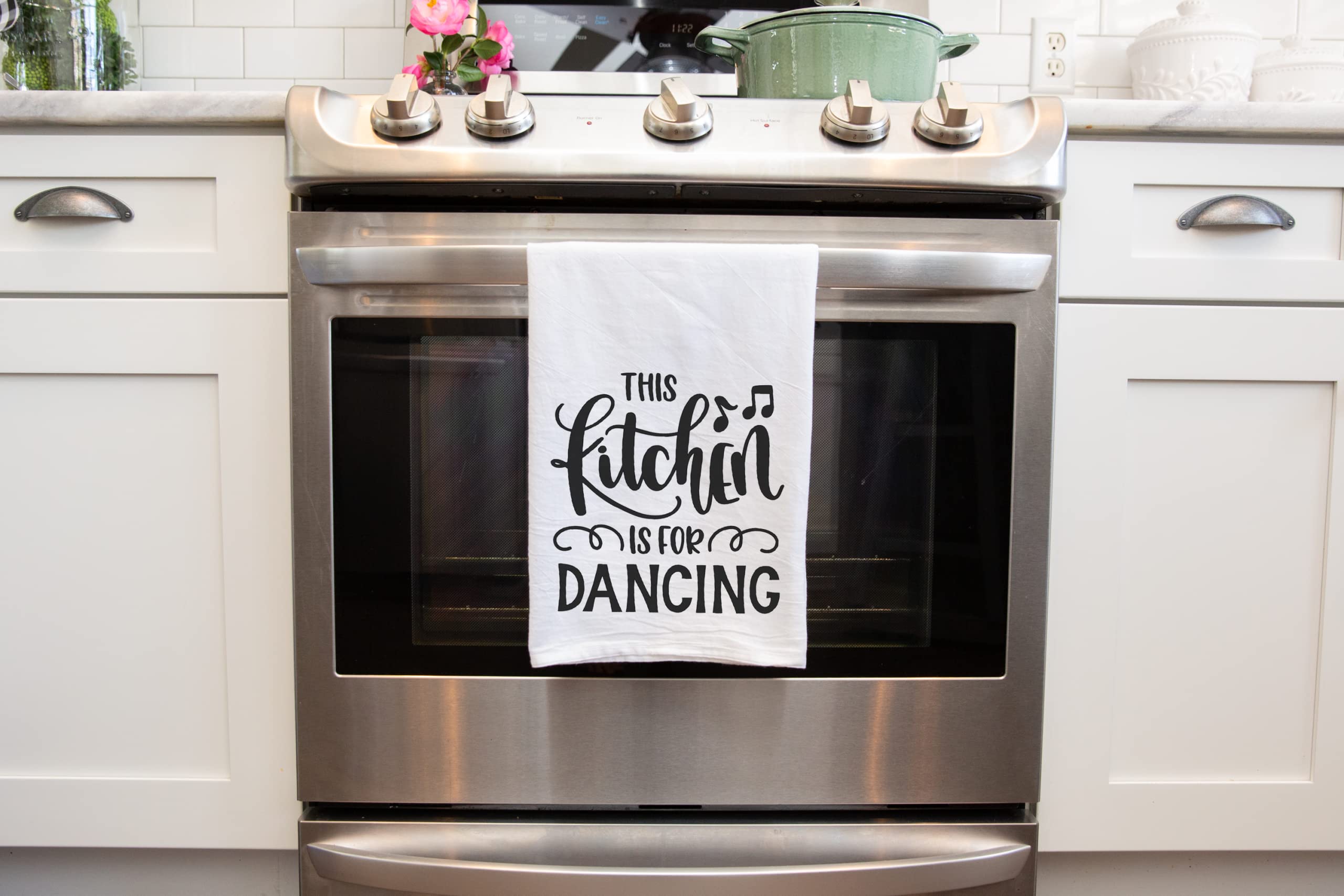 Handmade Funny Kitchen Towel - This Kitchen Is For Dancing - 100% Cotton Funny Hand Towel for Bathroom - 28x28 Inch Perfect for Housewarming-Christmas-Mothersā Day-Birthday Gift