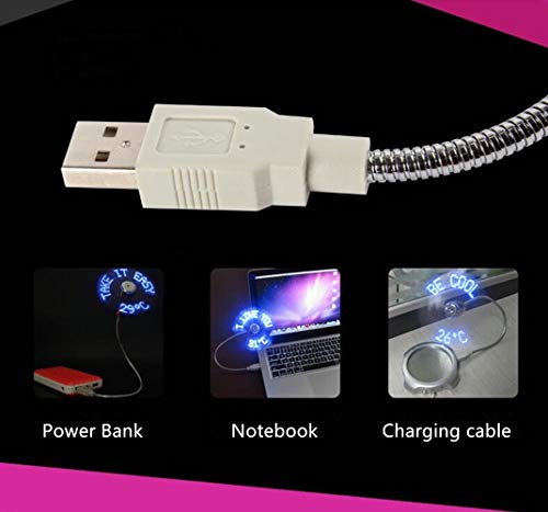 USB LED Clock Fan 90mm USB-Powered Portable Mobile USB Fan with Clock, LED Light Display Time, Mini Gooseneck Fan for Laptop Office Home Travel (2 PACK)